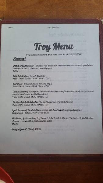 Menu at Troy ATX restaurant, Austin