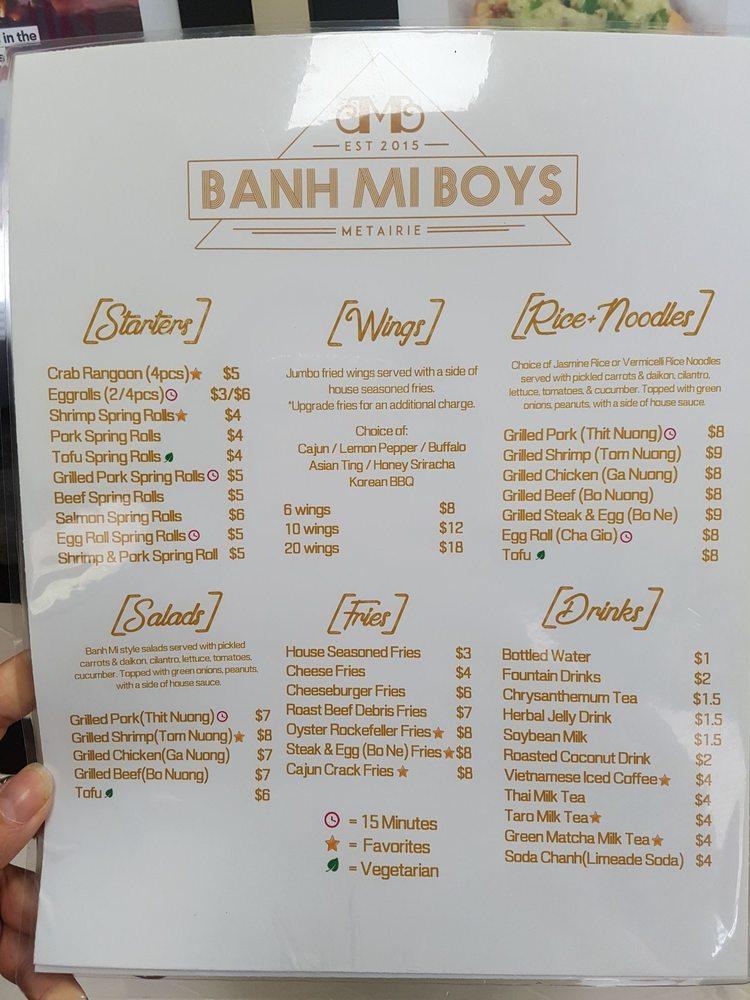 Menu at Banh Mi Boys restaurant, Metairie, Airline Dr Suite B