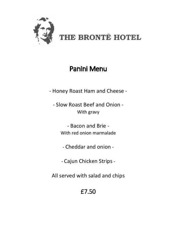 Menu at The Bronte restaurant, Keighley