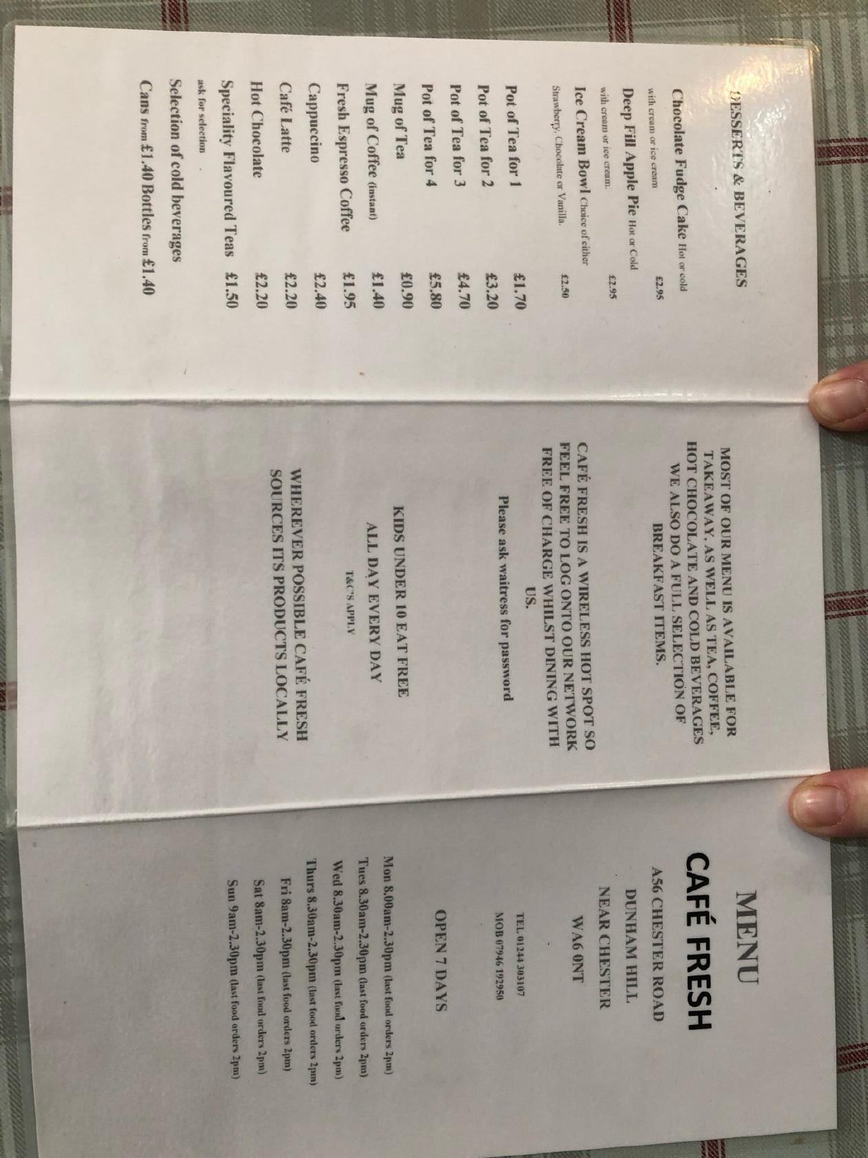 Menu at Cafe Fresh, Helsby, Chester Rd