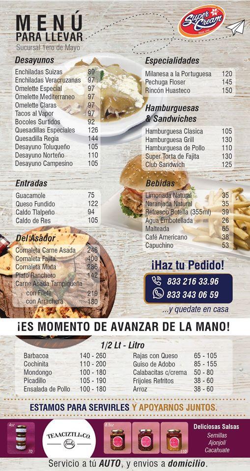 Carta del restaurante Super Cream, Ciudad Madero