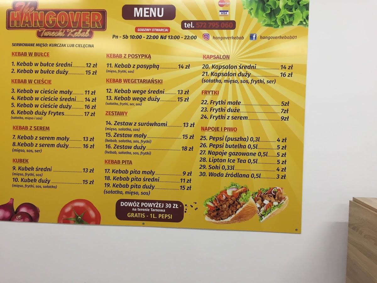 Menu at HANGOVER kebab, Tarnow