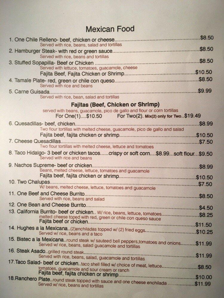 Carta de Hidalgo Restaurant, Colorado City