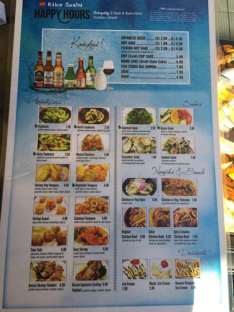 Menu at Kibo Sushi restaurant, Ventura