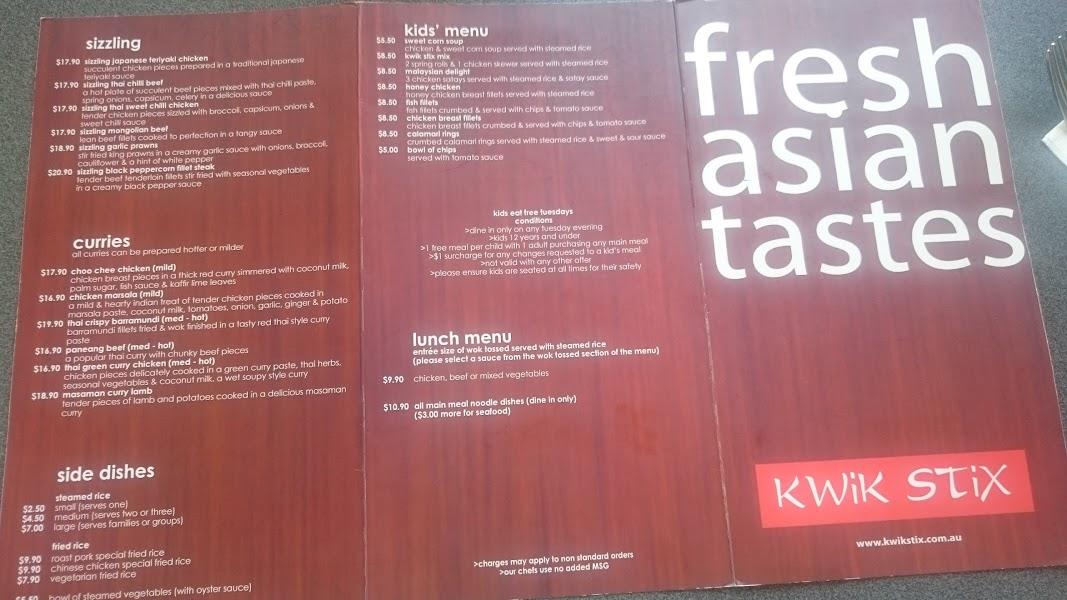 Carta del restaurante Kwik Stix, Salisbury South, Cnr Main North Rd ...