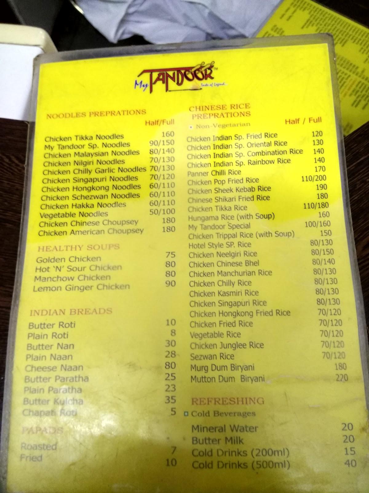 Menu at My Tandoor Restaurant, Ahmedabad, Gol-limda