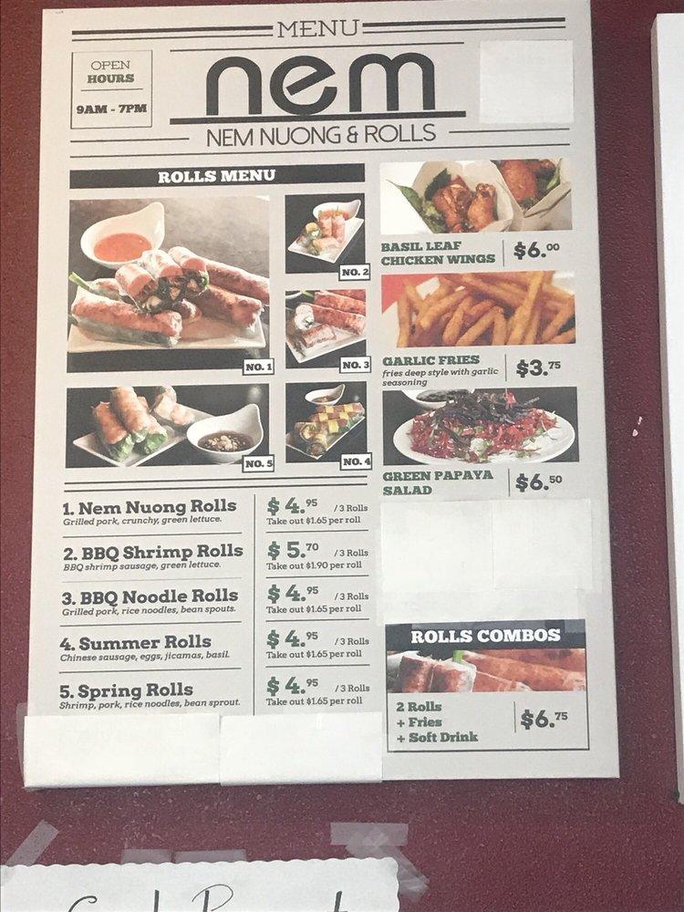 Menu at NEM restaurant, Garden Grove, Westminster Blvd.