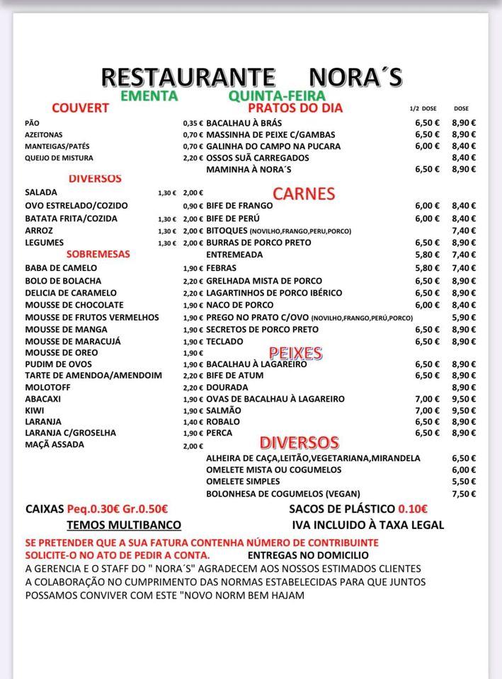 Menu em Restaurante Nora's II, Almada