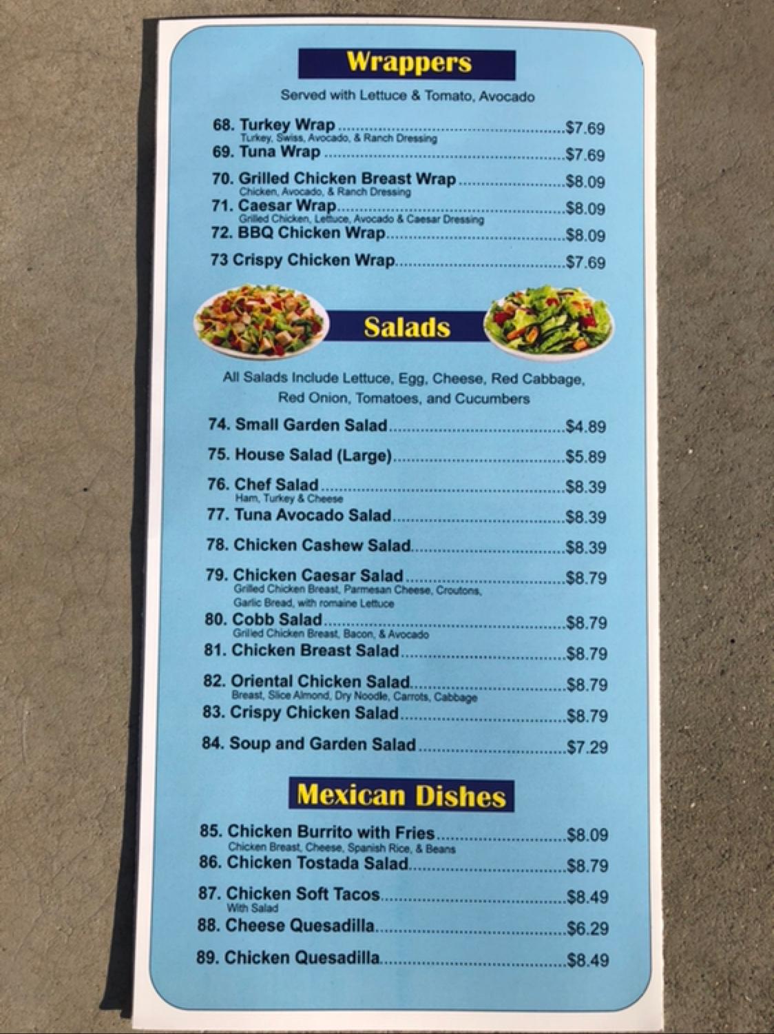 Menu at Oasis Cafe 3, Ontario, E Guasti Rd