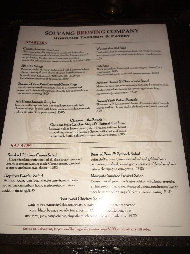 Menu at Solvang Brewing Company - Hoptions Taproom & Eatery- Lompoc pub ...