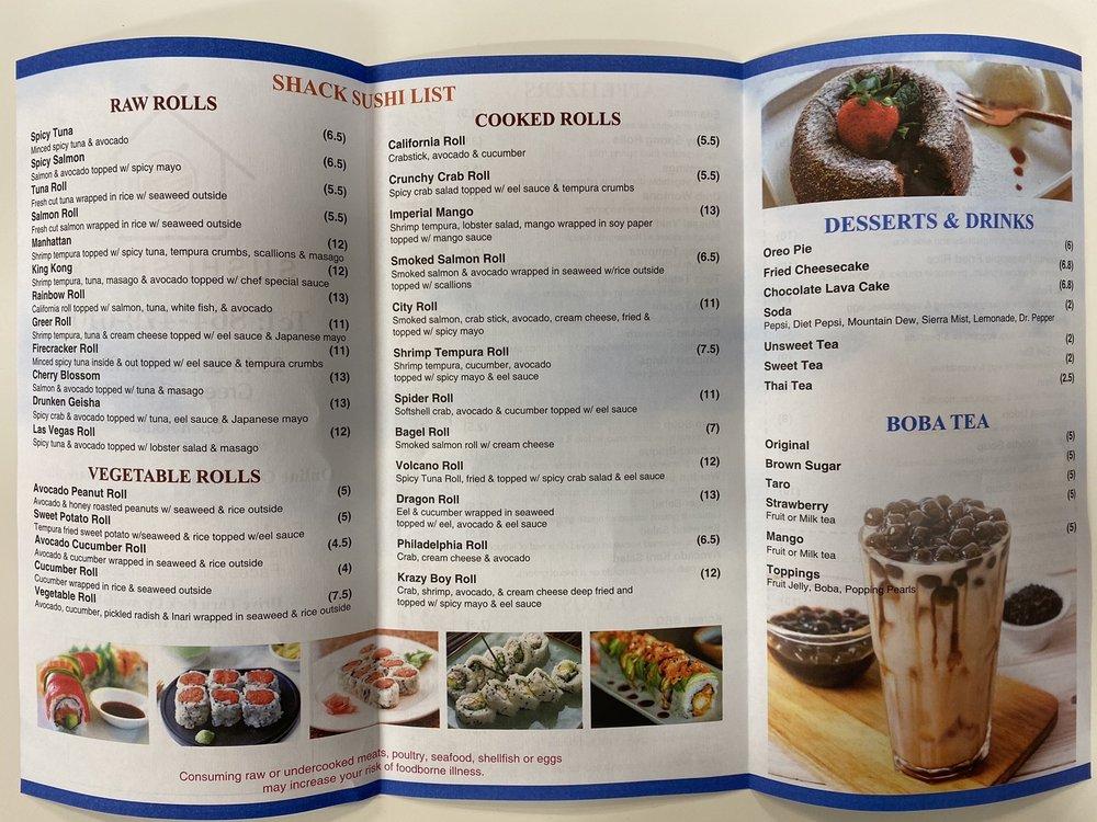 Menu at Sushi Shack restaurant, Greer