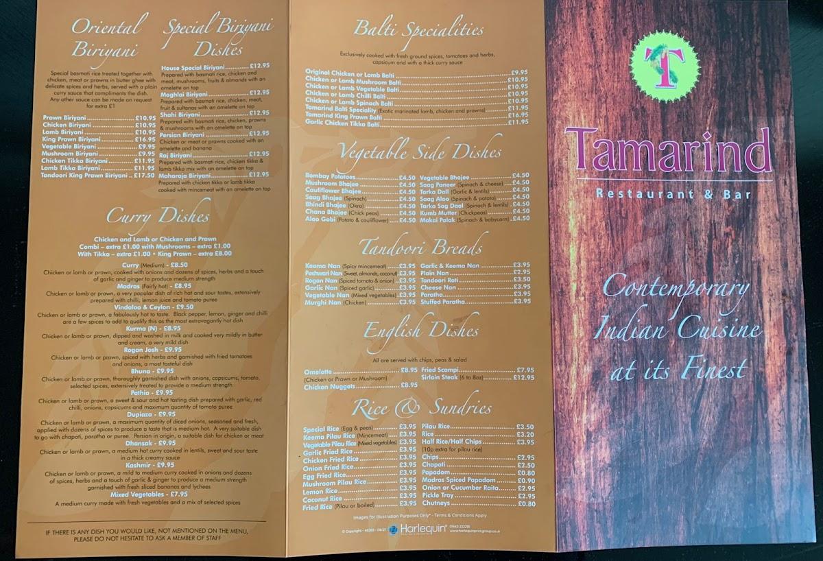 Menu at Tamarind Llandevaud restaurant, Newport