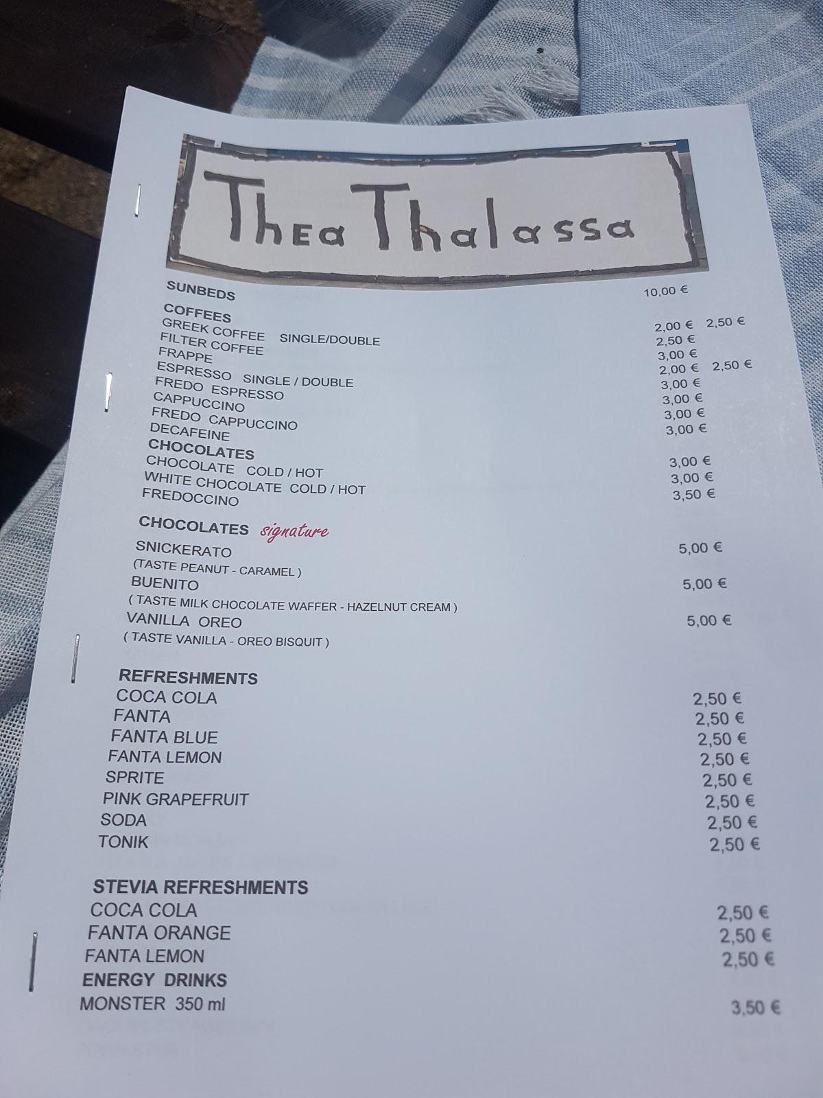 Menu at Thea Thalassa, Ormos Egialis
