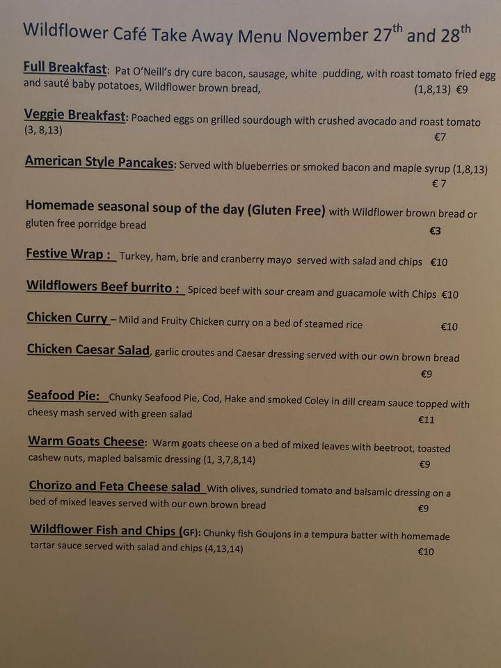 Menu at Wildflower Cafe, Ireland, Beechdale Garden Centre