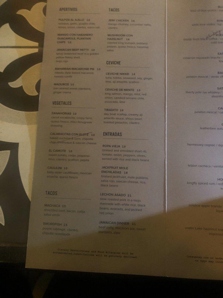 Menu at Con Alma pub & bar, Pittsburgh, 613 Penn Ave