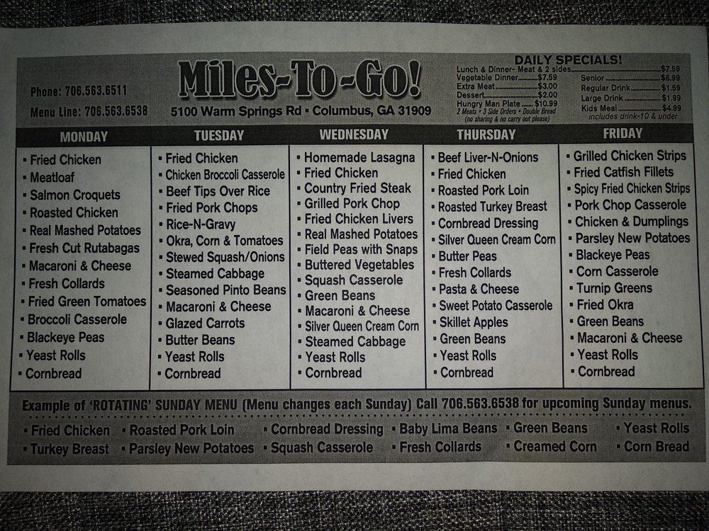 Menu at Miles to Go Whitesville restaurant, Columbus, Whitesville Rd Menu at Miles to Go Whitesville restaurant, Columbus, Whitesville Rd