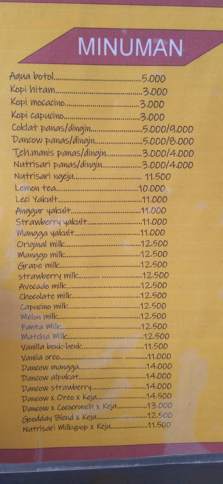 Menu at Nasi Bakar Pak Jen restaurant, Kuningan
