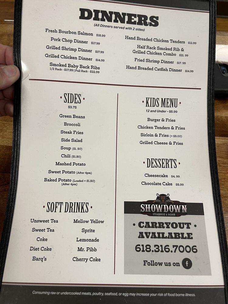 Menu at Show Down Steakhouse & Saloon, Mount Vernon