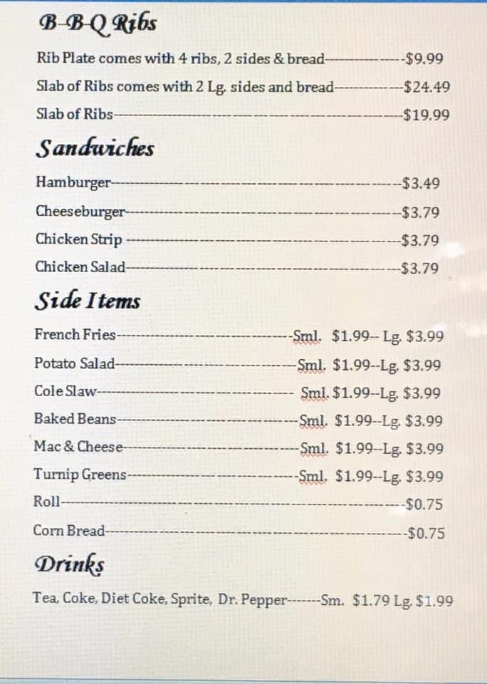 Menu at THE DINNER BELL RESTAURANT, Waynesboro, 601 Mississippi Dr