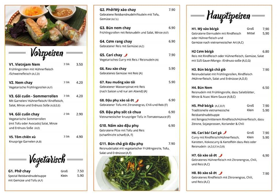 Menu at Vietnjam Njam Style restaurant, Vienna