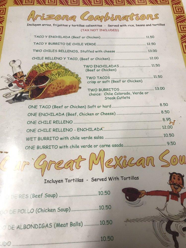 Menu at Arizona Cafe, Bakersfield