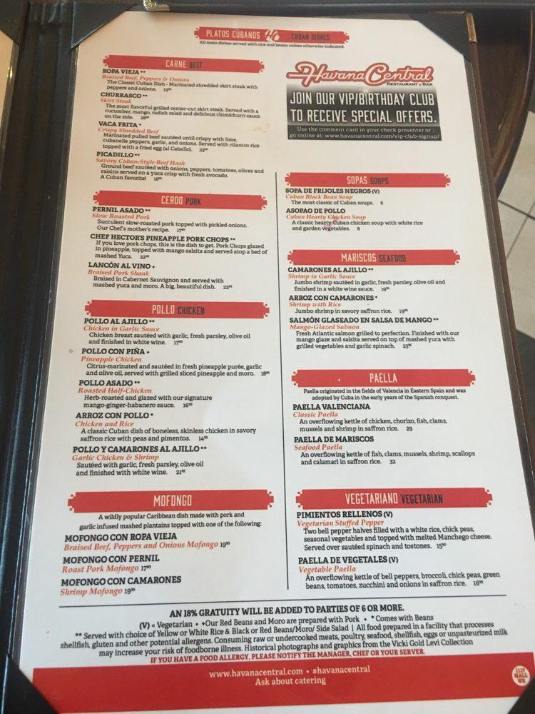 Menu at Havana Central Menlo Park Mall restaurant, Edison