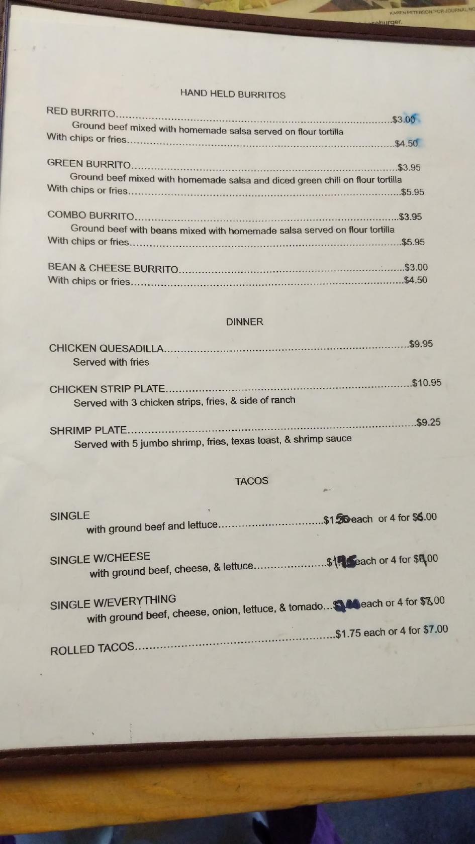 Menu at JV's Place restaurant, Chama