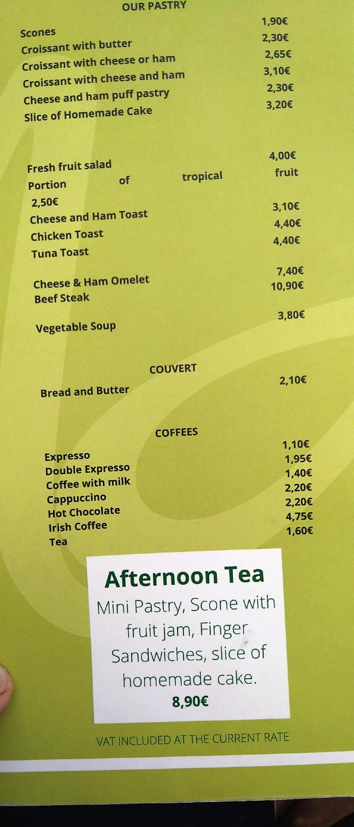 Menu at Magic Tea House cafe, Funchal