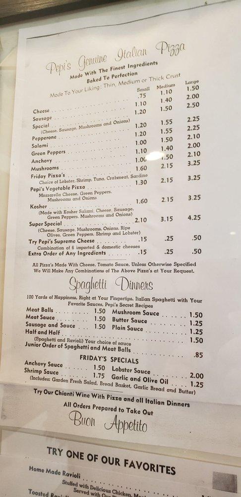 Menu at Pepi's Pizza pizzeria, West Allis, S 70th St