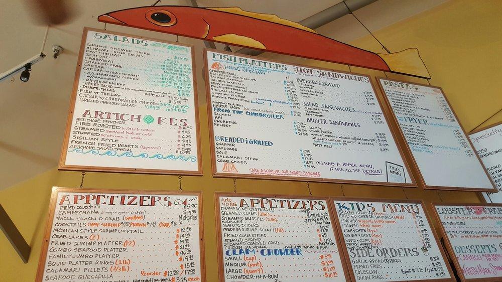 Menu at Phil's Fish Market restaurant, Moss Landing