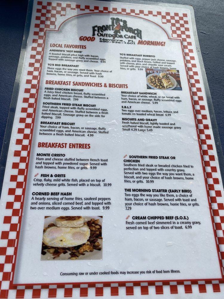 Menu at TC's Front Porch pub & bar, Navarre