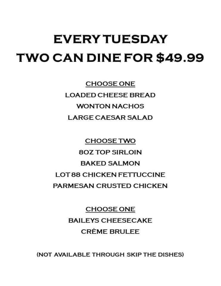 Menu at Lot 88 Steakhouse, North Bay