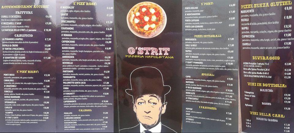 Menu at La Vera Pizza Napoletana restaurant, Monza