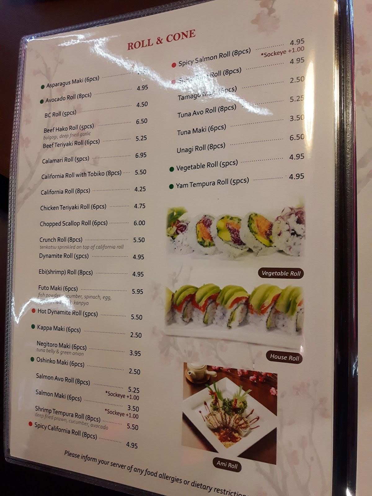 Menu at Sushi Ami restaurant, Langley Township