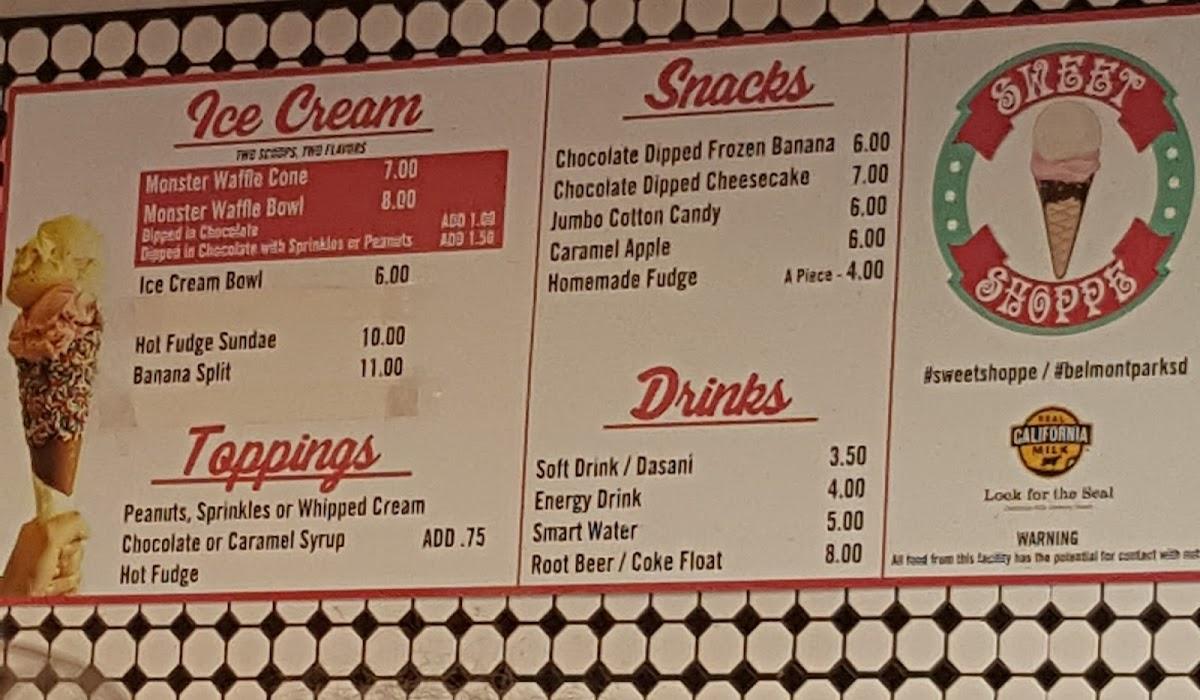 Menu at Sweet Shoppe desserts, San Diego, Mission Blvd # C