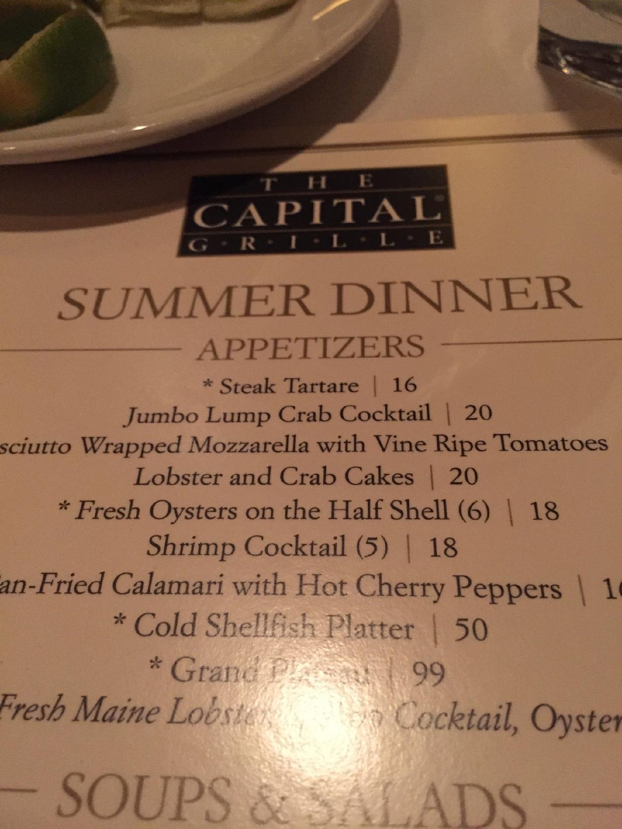 Menu at The Capital Grille pub & bar, Miami