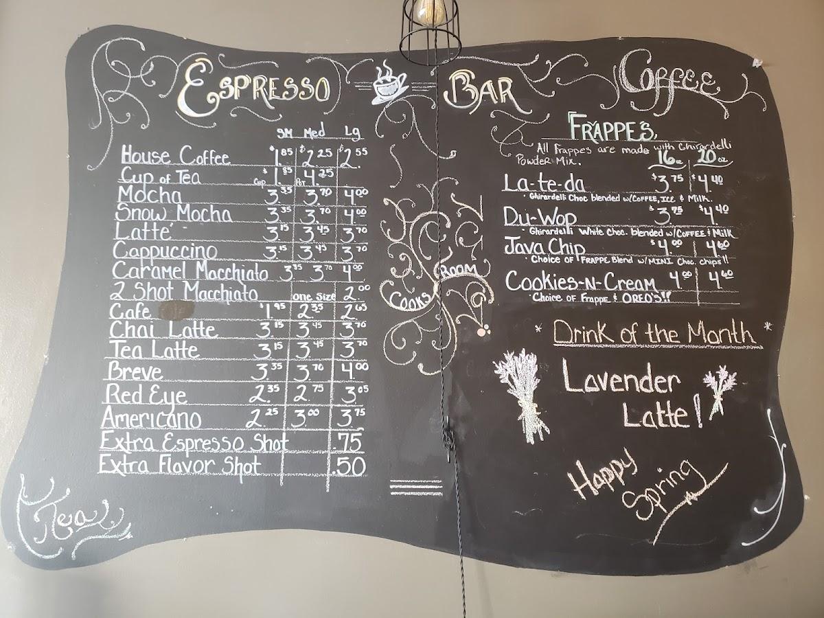 Menu at The Cook's Room cafe, Dodgeville