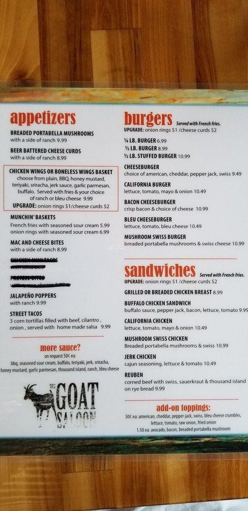 Menu at The Goat Saloon pub & bar, Taylors Falls