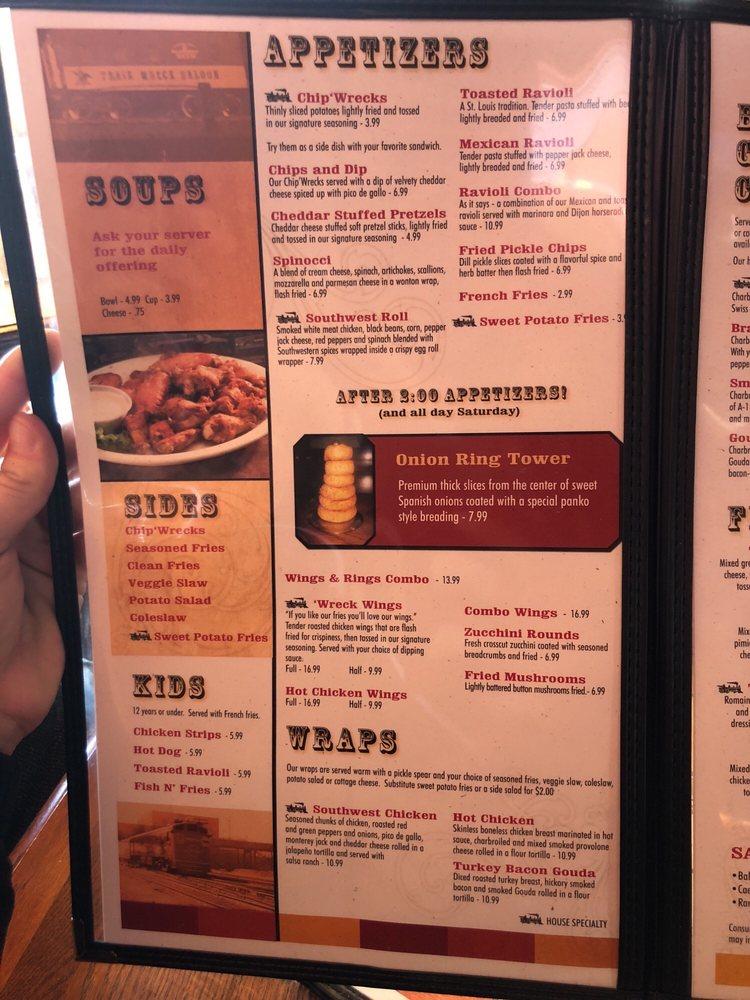 Menu at Trainwreck Saloon pub & bar, Rock Hill, Manchester Rd