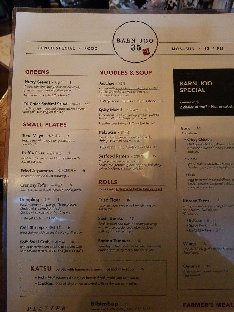 Menu at Barn Joo 35, West New York, 34 W 35th St
