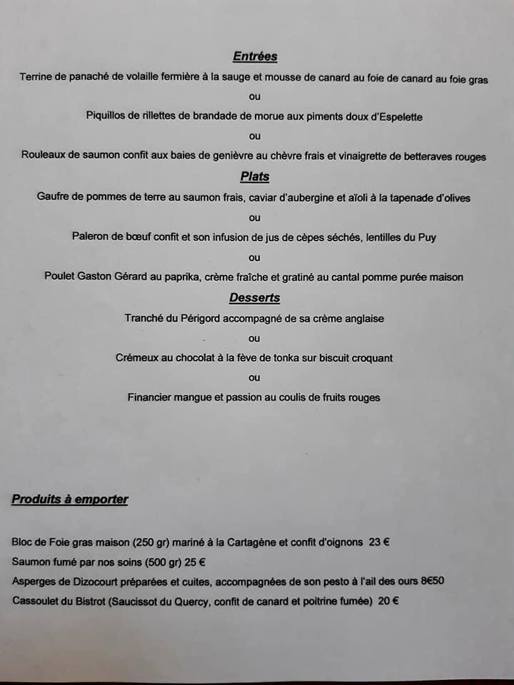 Menu au Bistrot du Terroir restaurant, Compiègne