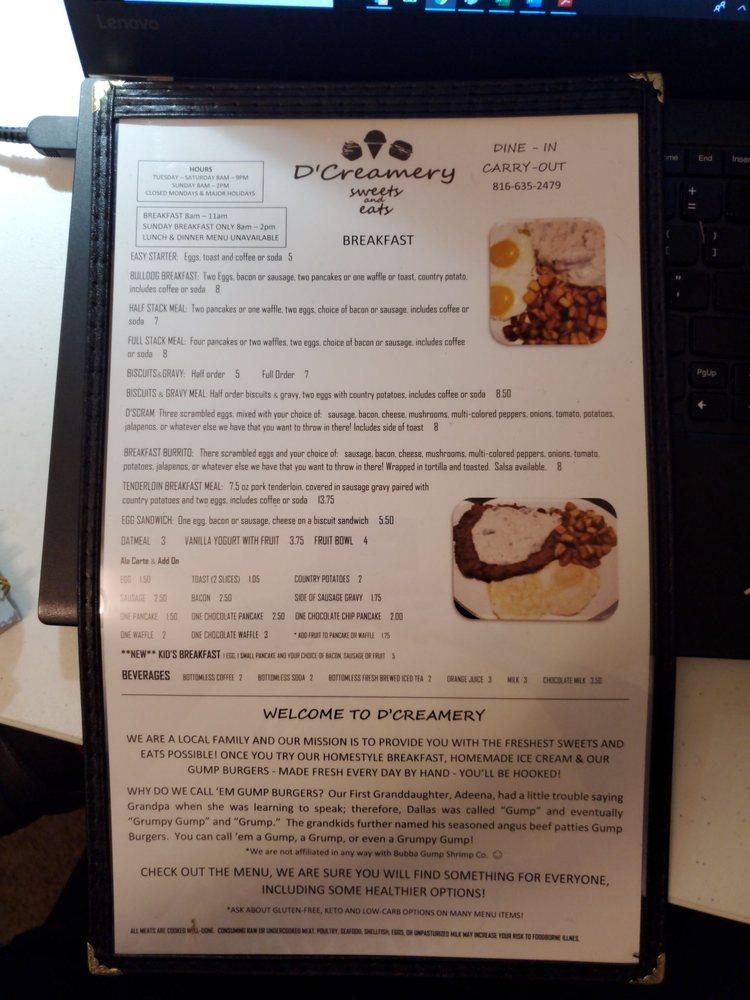 Menu at D'Creamery restaurant, Kearney