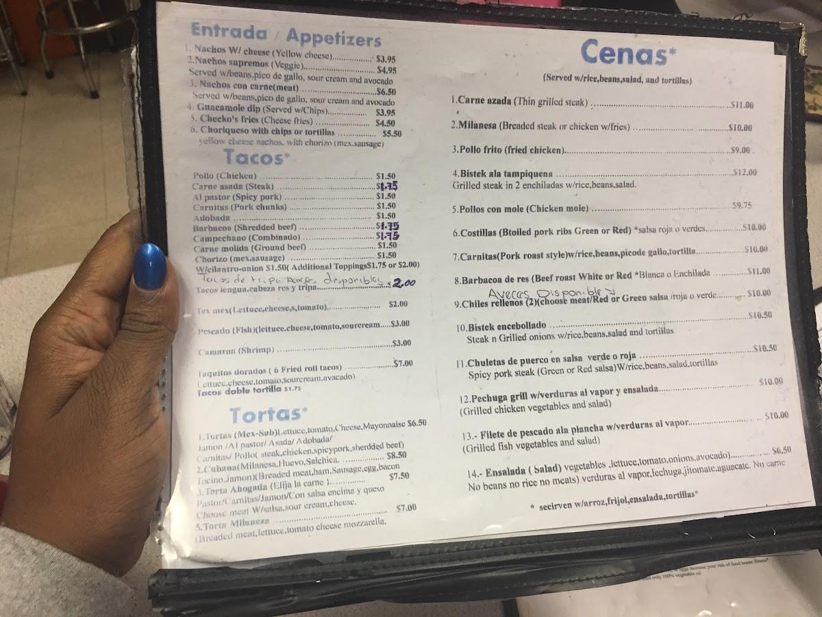 Menu at Don Checko's Mexican restaurant, Chambersburg