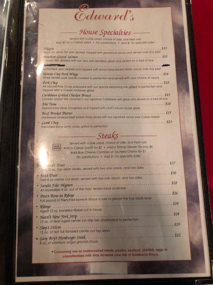 Menu at Edward's Steakhouse, Clarksville