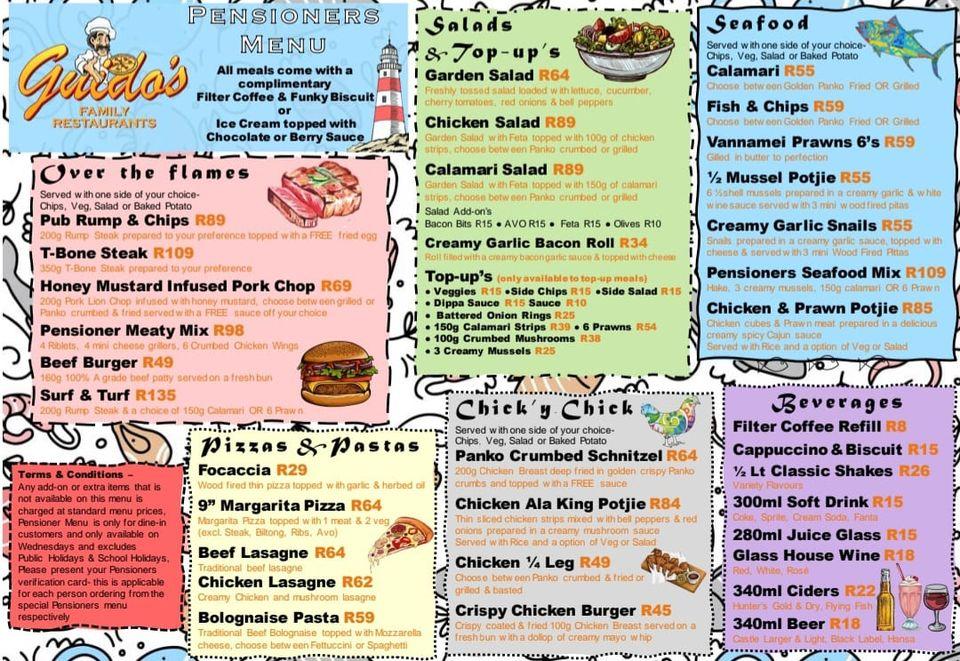 Menu at Guido's restaurant, Port Alfred