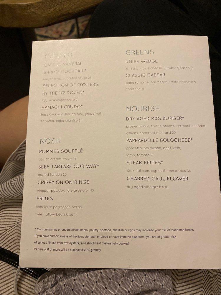 Menu at Knife & Spoon steakhouse, Orlando, Central Florida Pkwy