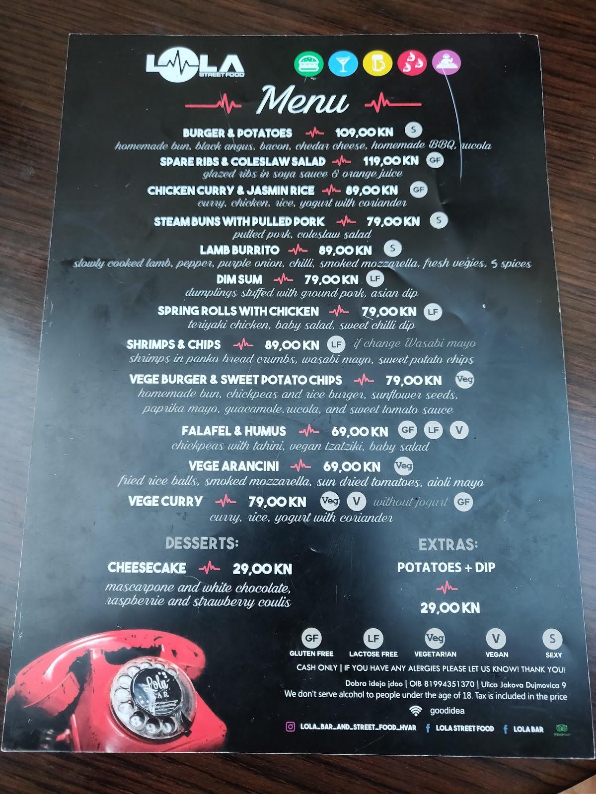 Menu da Lola Bar, Lesina, Ulica Sveti Marak 8