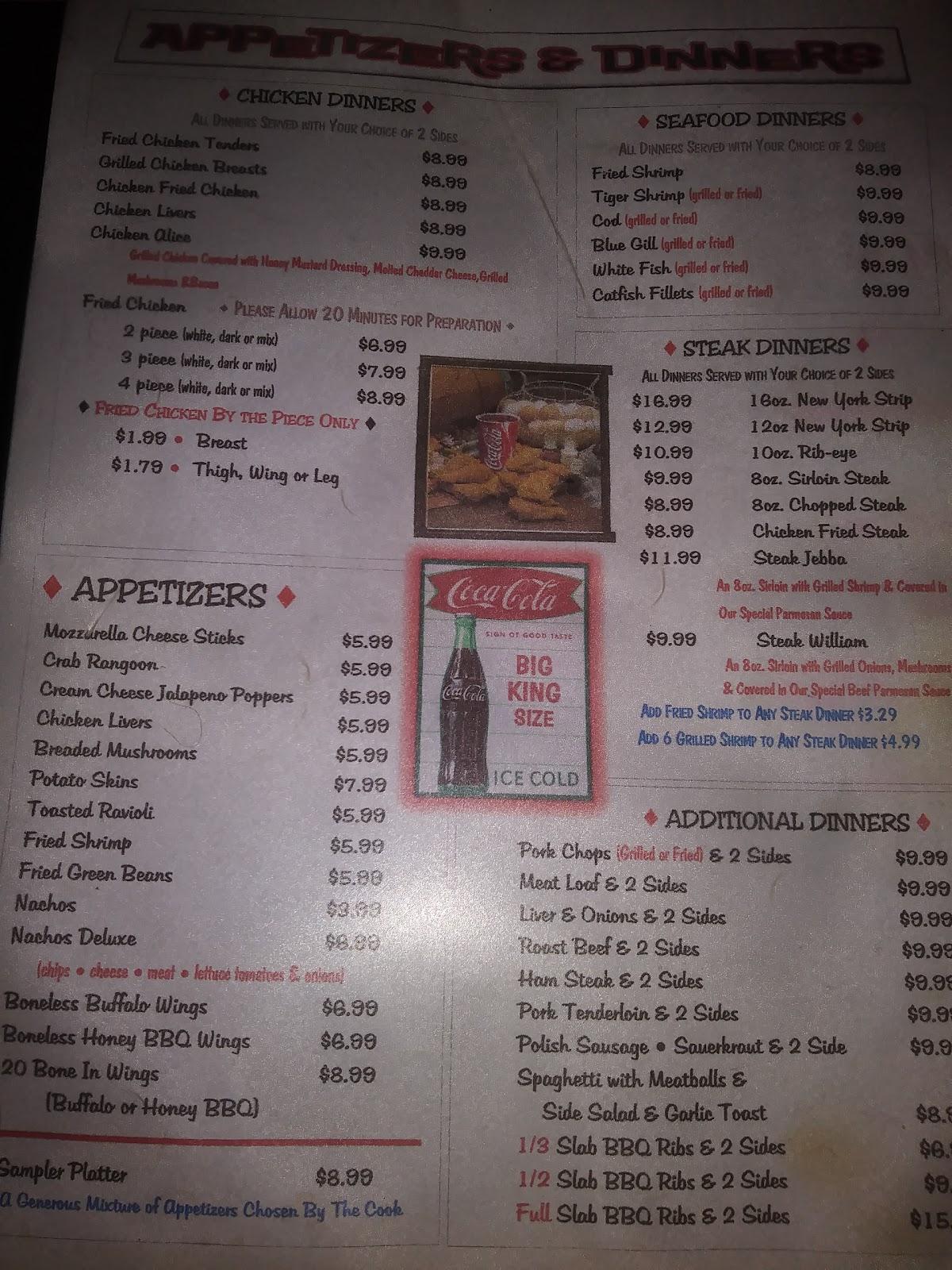 Menu at Lollie's Cafe, Sparta