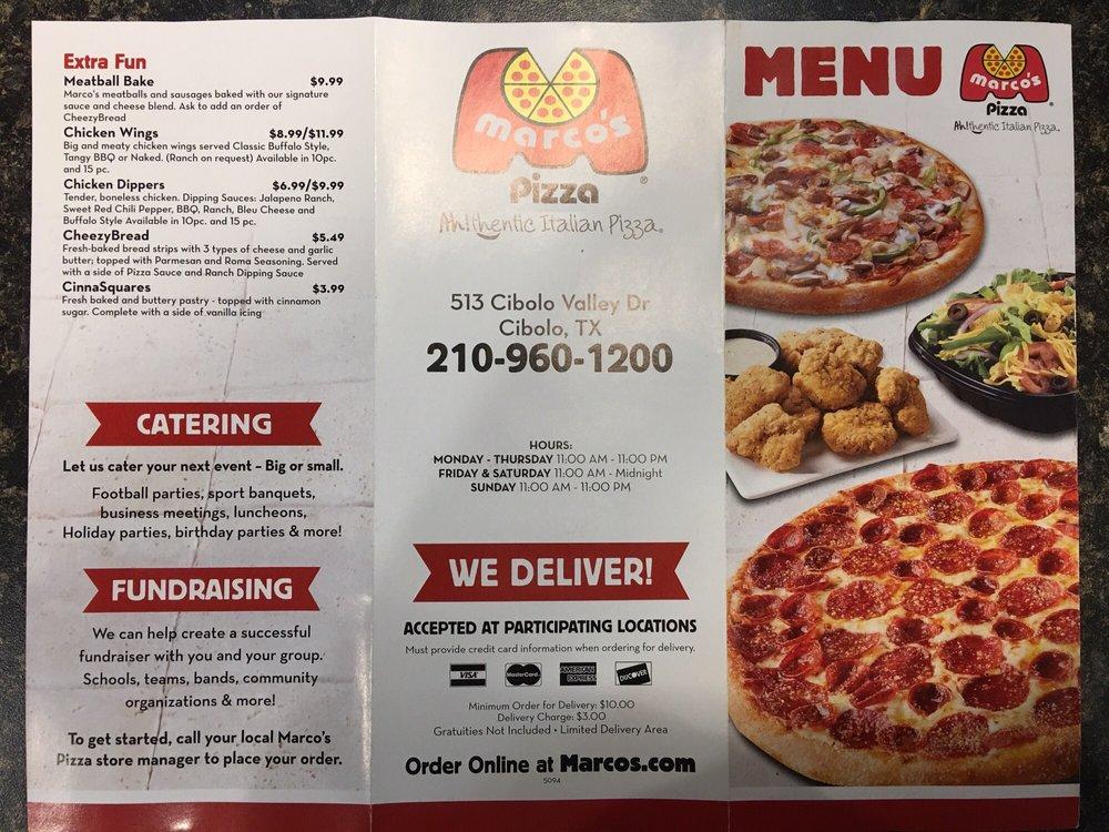 Menu at Marco's Pizza pizzeria, Cibolo
