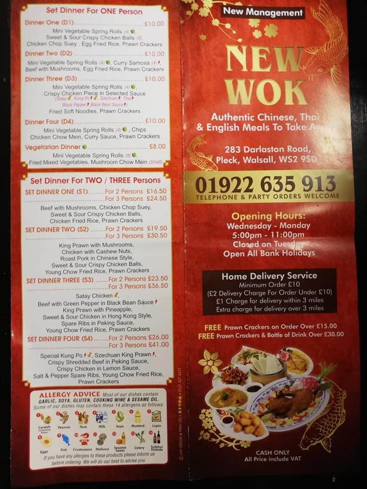 Menu at New Wok Chinese Takeaway restaurant, Walsall, 283 Darlaston Rd